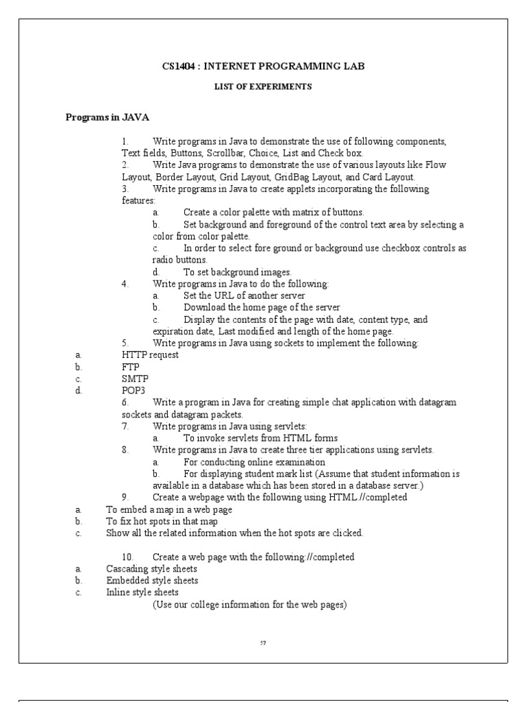 Cs1404: Internet Programming Lab: List of Experiments | PDF | Java Servlet | Java (Programming ...