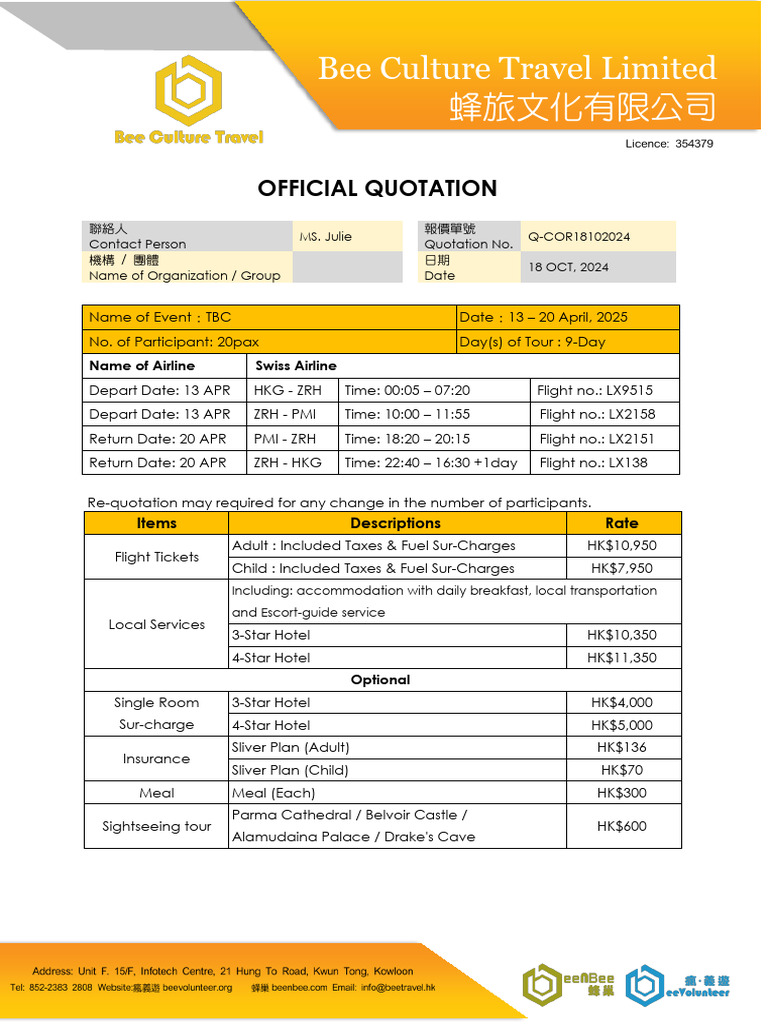 Travel Quotation for 9-Day Tour 2025 | PDF