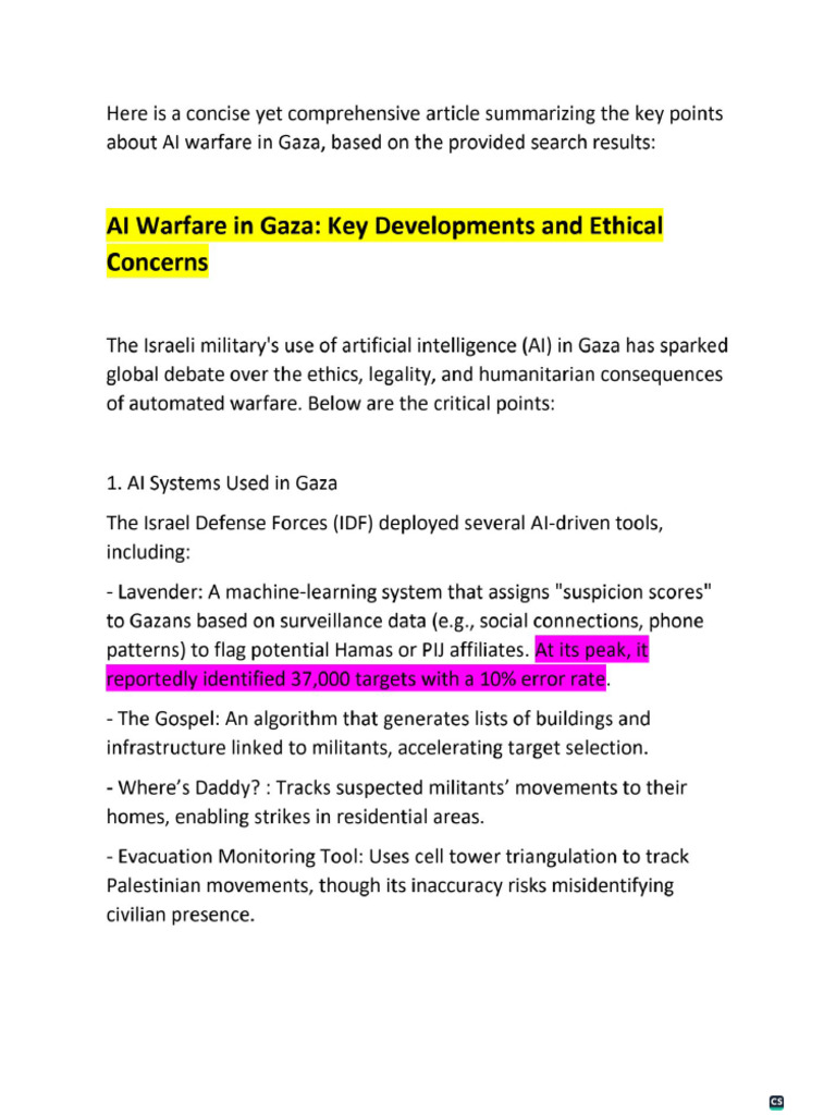 Here Is A Concise Yet Comprehensive Article Summarizing The Key Points About AI Warfare in Gaza ...