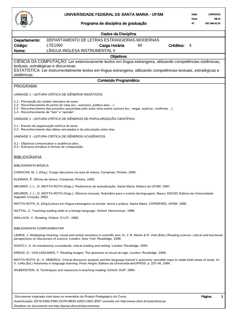 Conteudo Programatico LTE1060 | PDF | Science | Comunicação humana