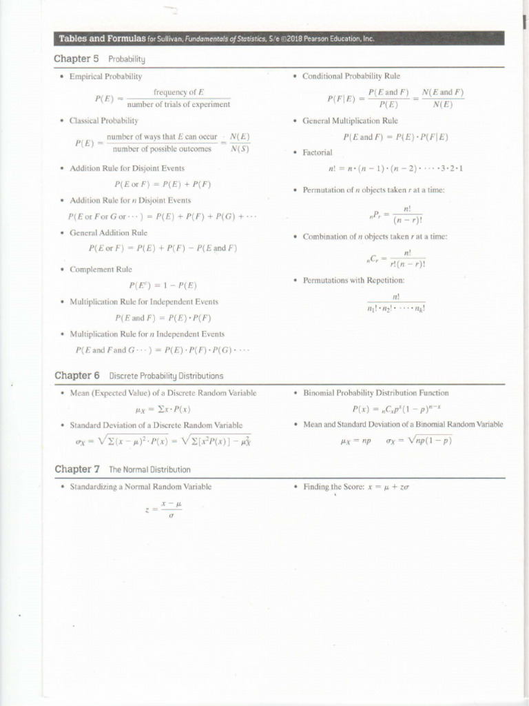 Statistics College 1 Formulas | PDF | Probability Distribution | Expected Value
