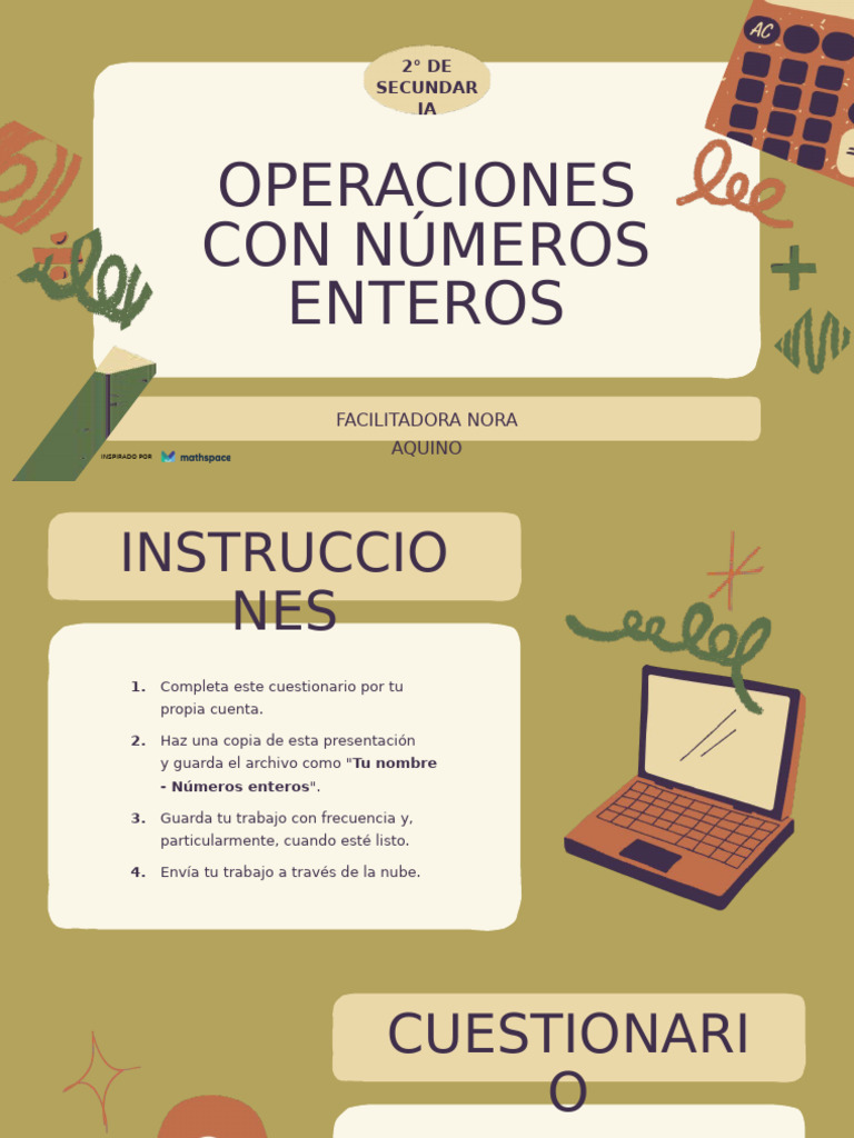 Presentación de Cuestionario de Operaciones Con Números Enteros en ...