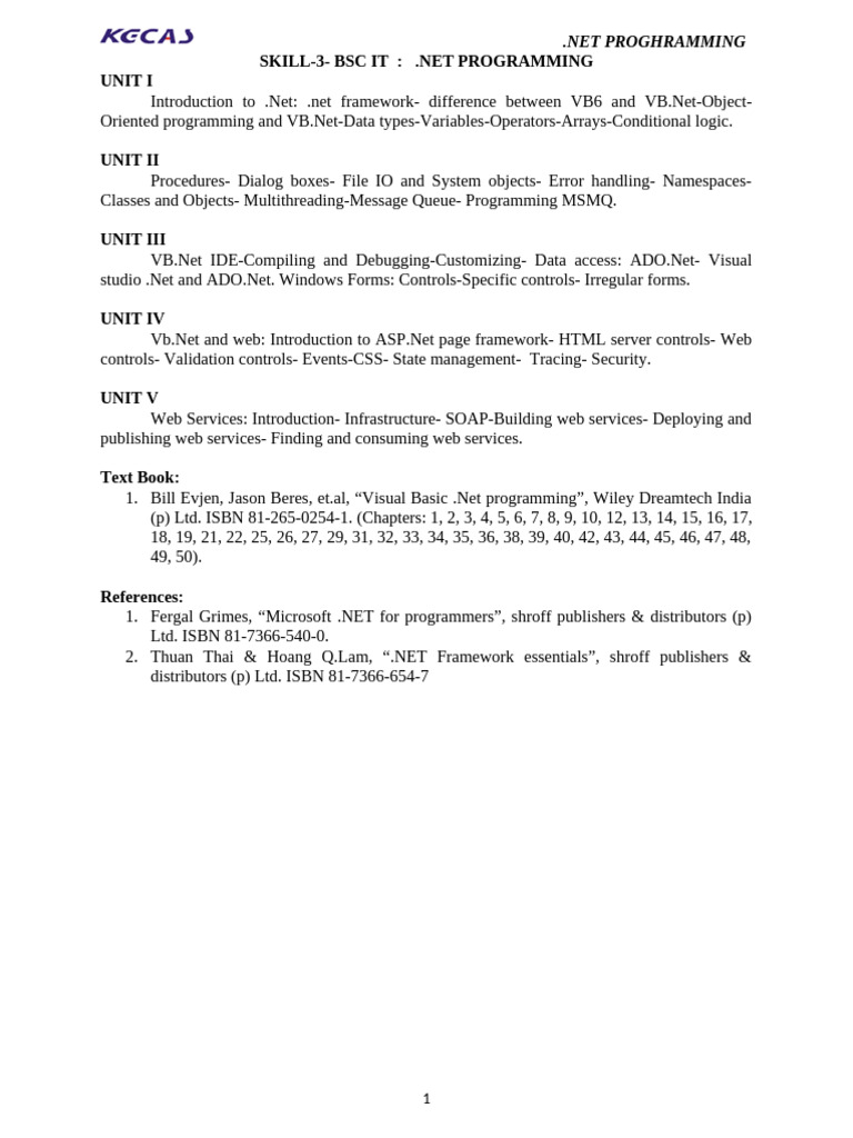 DOT NET NOTES (1 To 5 Units) | PDF | Inheritance (Object Oriented ...