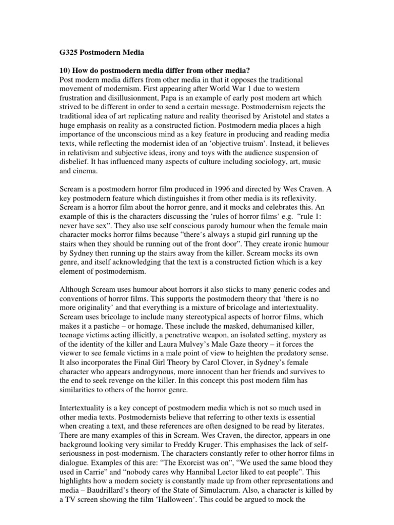 Postmodern Media Exemplar | PDF | Postmodernism | Mass Media