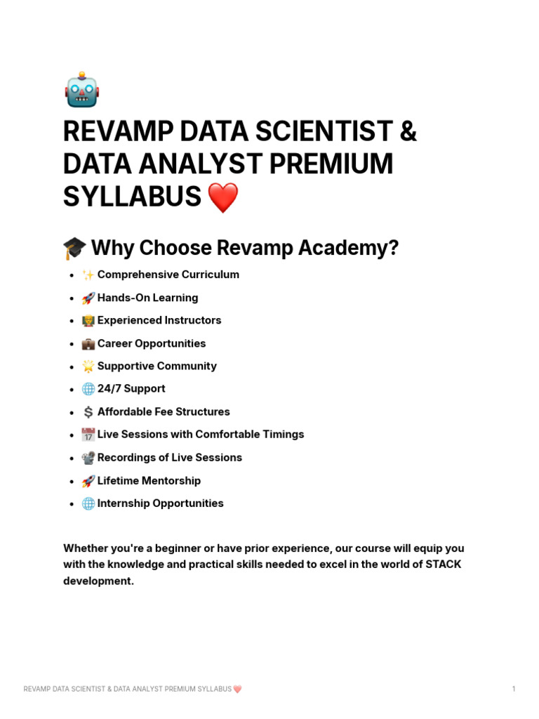 Data Scientist & Analyst Course Syllabus | PDF | Deep Learning | Sql