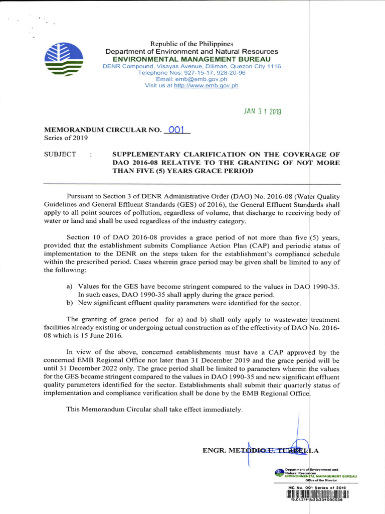 DENR MC 001 - Sup Clarification On Coverage of Grace Period | PDF