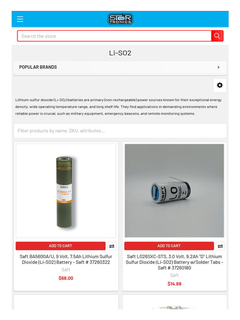 Primary Lithium-Sulfur Dioxide Li-SO2 Brought To You by StorTronics ...