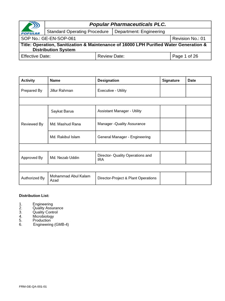 LPH Water Generation and Distribution System | PDF | Water Purification ...