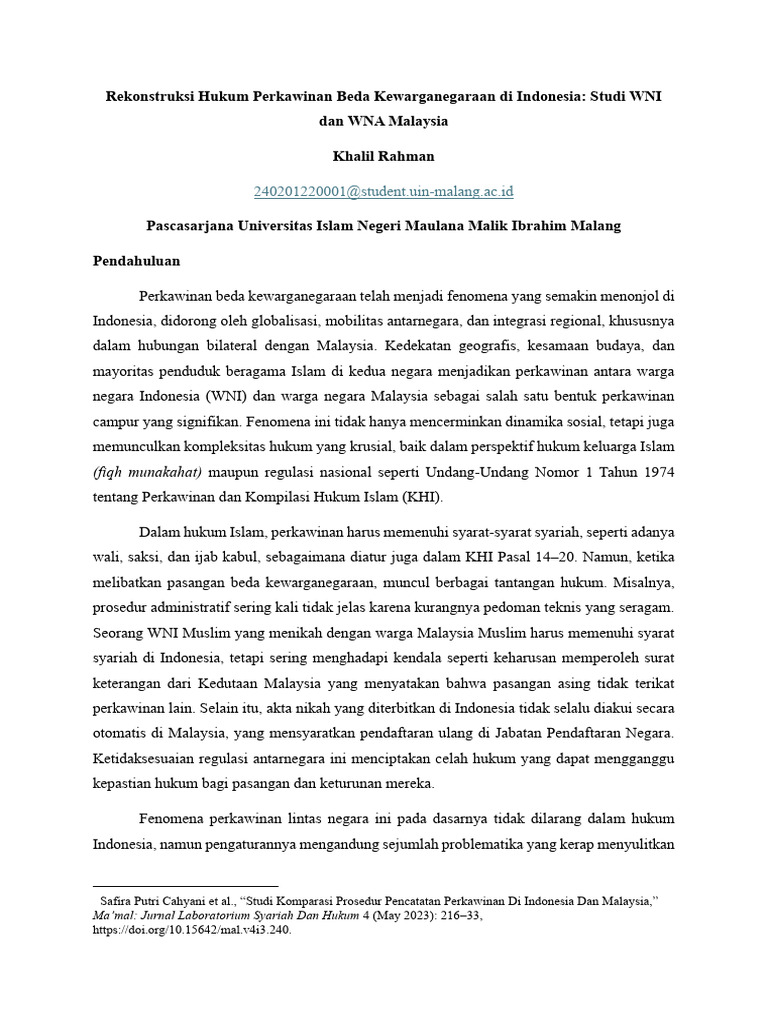 Rekonstruksi Hukum Perkawinan Beda Kewarganegaraan Di Indonesia | PDF