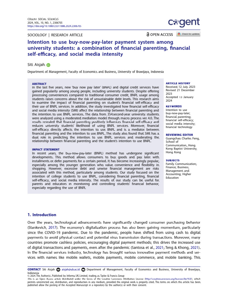Intention to use buy-now-pay-later payment system among university ...