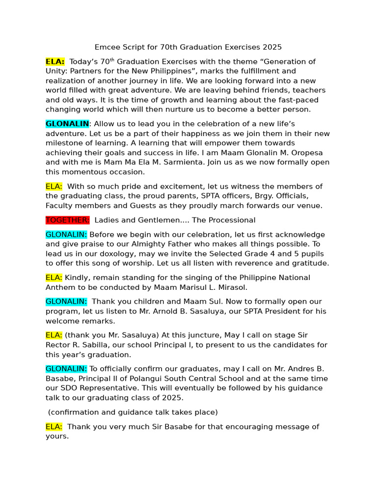 Emcee Script for 2025 Graduation Ceremony | PDF