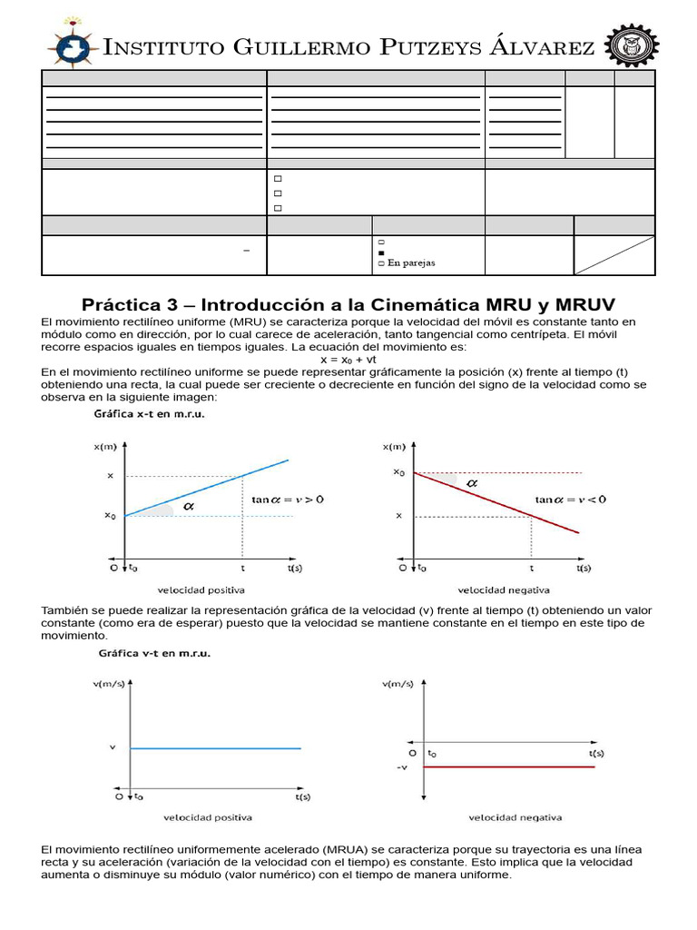 Practica 3 - Cinemática Mru y Mruv B3 | PDF | Cinemática | Velocidad