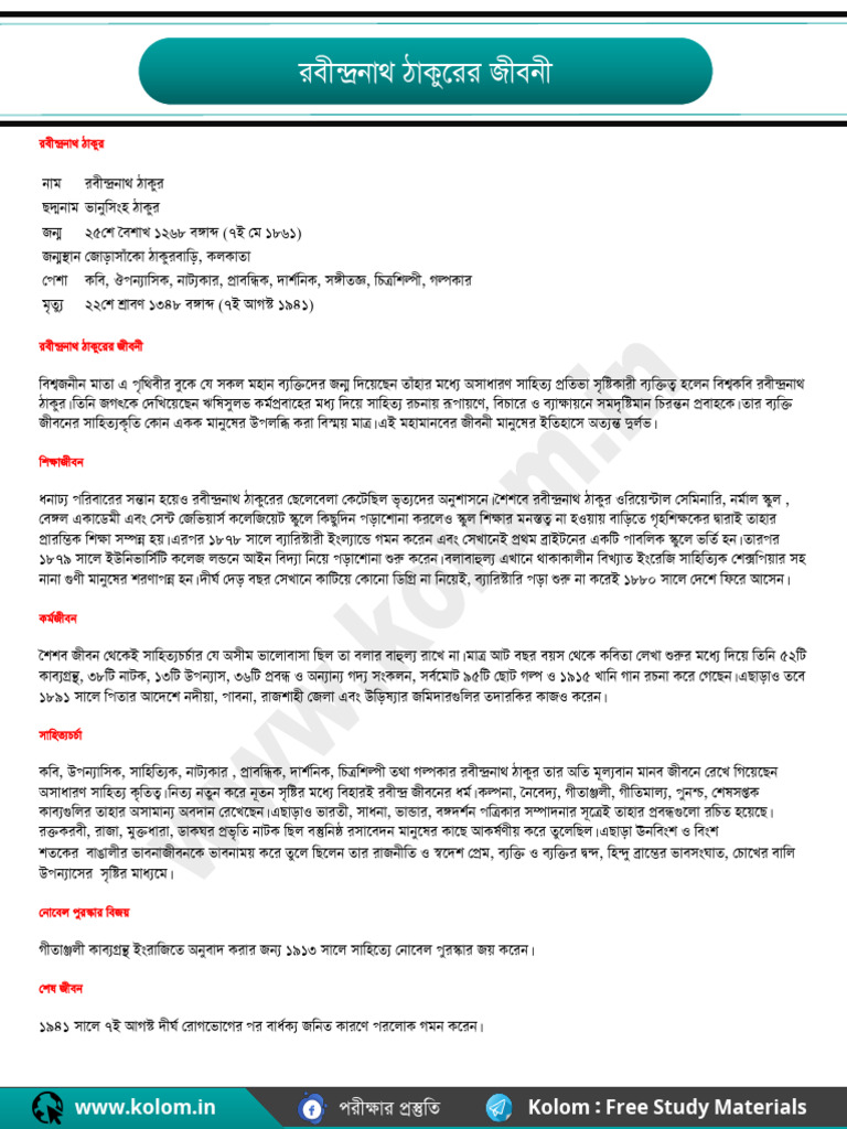 Rabindranath Tagore Biography | PDF
