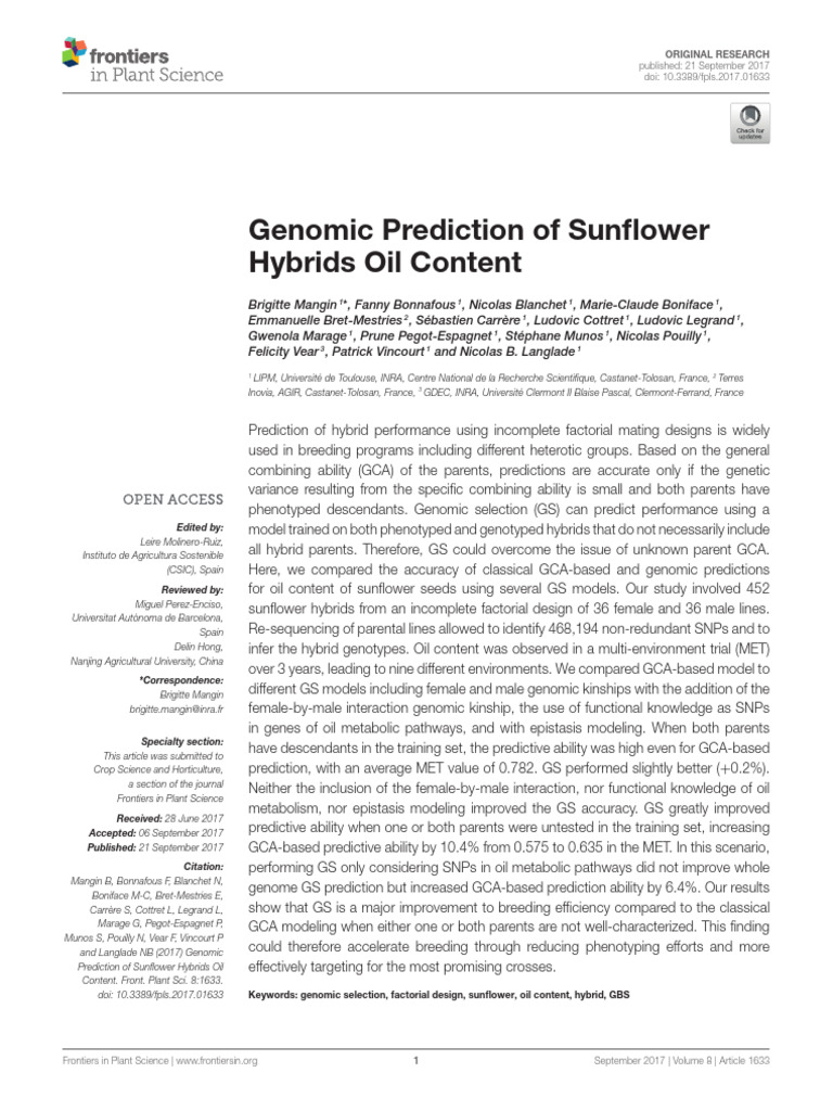 Sunflower Hybrid Oil Content Prediction | PDF | Quantitative Trait ...