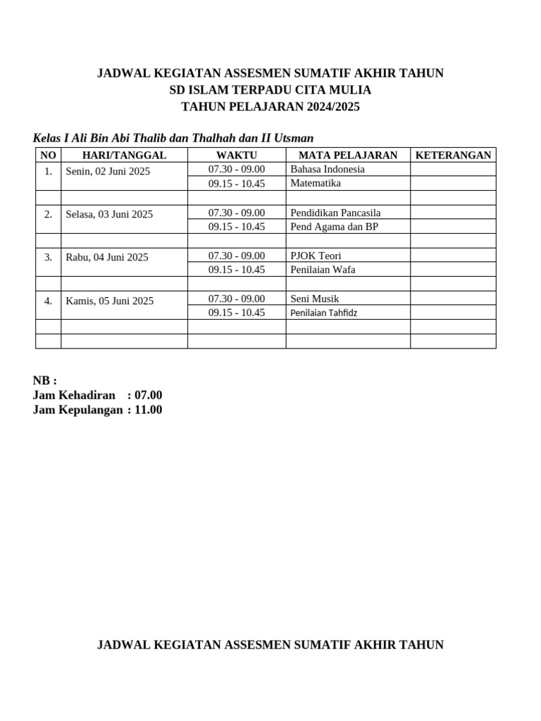 Jadwal Asat 2025 | PDF