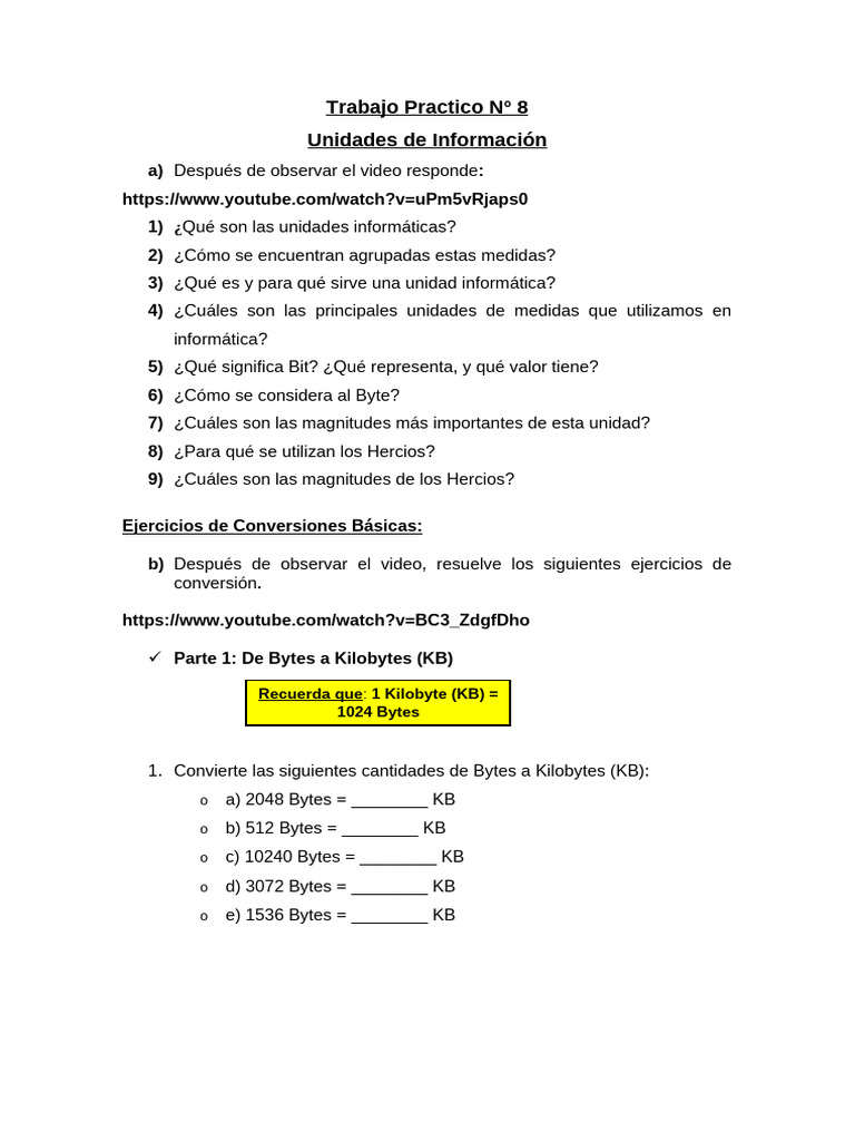 Trabajo Practico N 8 - Alumnos | PDF | Byte | Hardware de la computadora