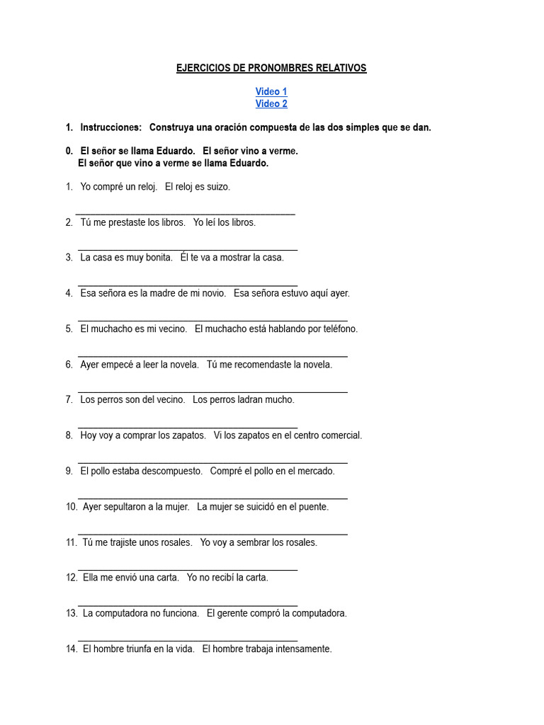 EJERCICIOS DE PRONOMBRES RELATIVOS qué | PDF