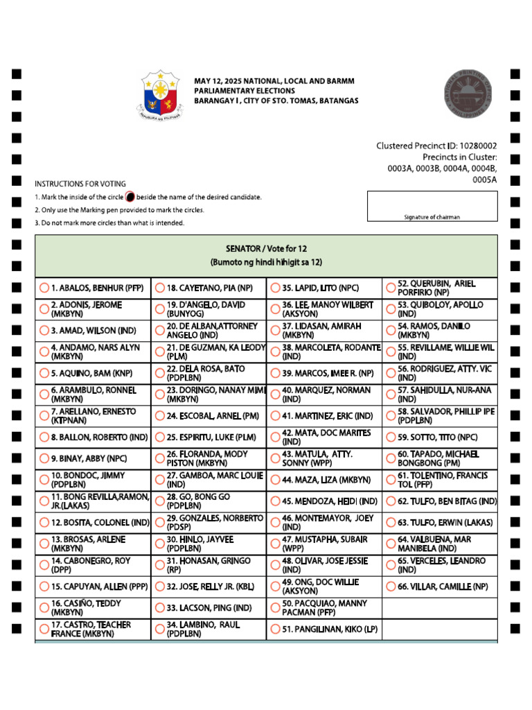 Sample Ballot 2025 Election | PDF