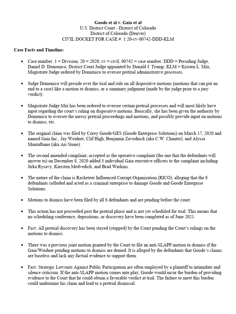 Corey Goode Case Timeline Summary | PDF | Lawsuit | Legal Procedure