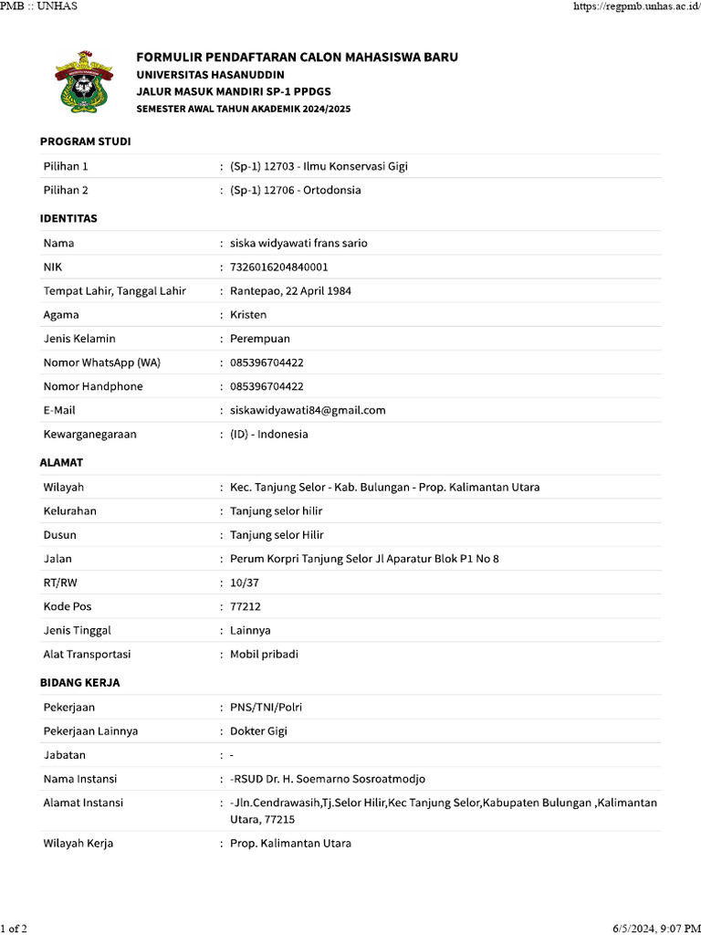 Formulir Pendaftaran - Fix | PDF