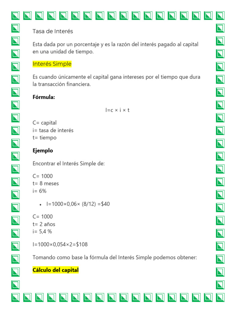 Fórmulas de Interés Simple | PDF