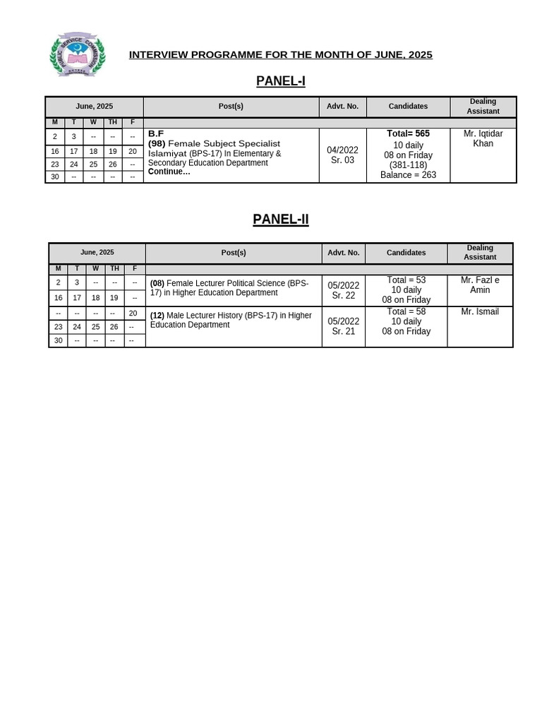Interview Programme Month June 2025 Web | PDF