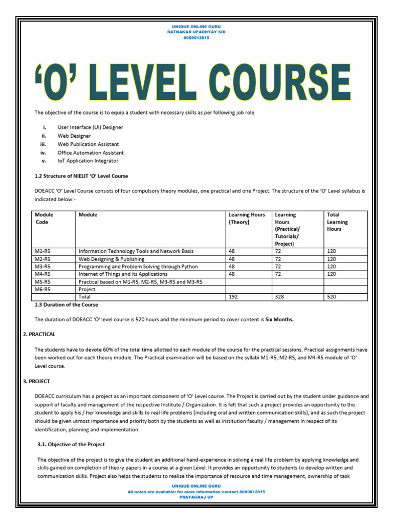 O LEVEL Syllabus (Ratnakar Sir) | PDF