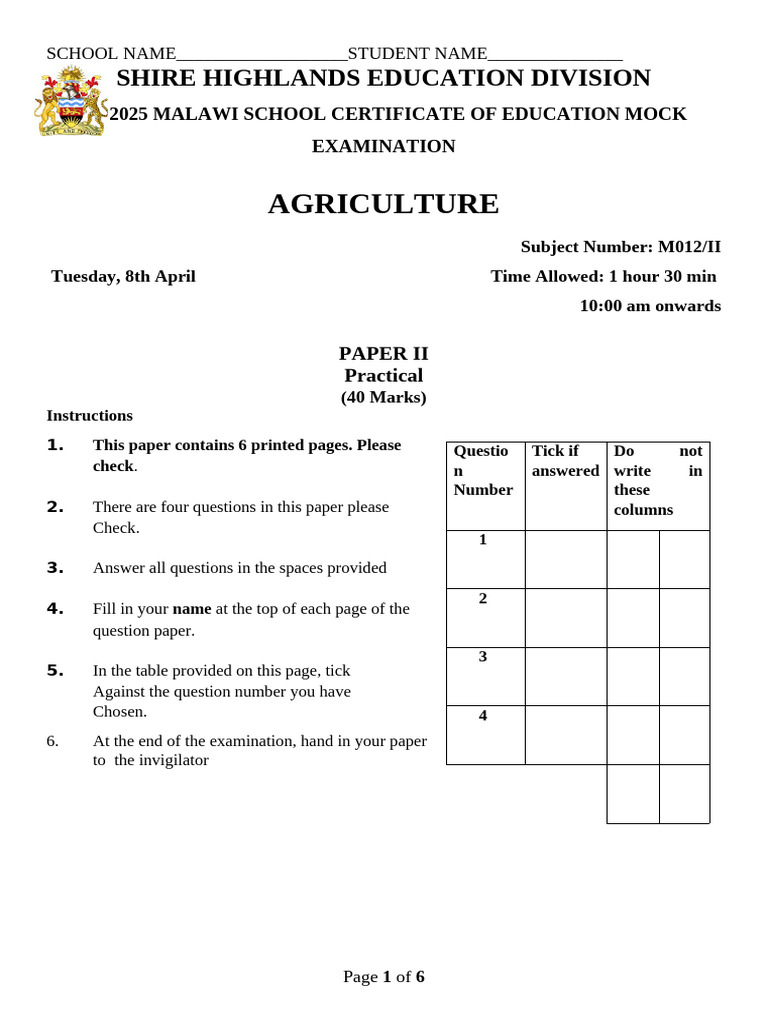 2025 Agriculture Mock Exam Paper II | PDF | Elasticity (Economics) | Demand