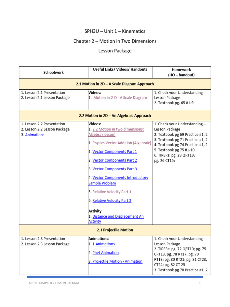 SPH3U Lesson Packages | PDF | Acceleration | Euclidean Vector