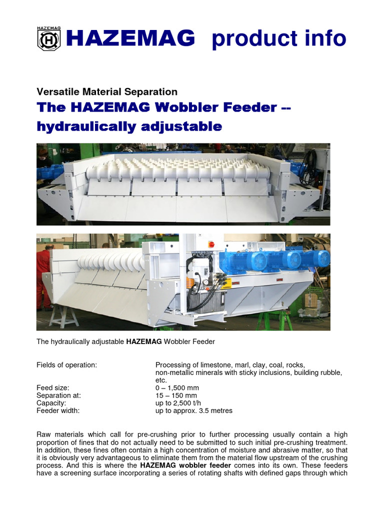 HAZEMAG - Product Info - Adjustable Wobbler Feeder | PDF | Equipment | Manufactured Goods