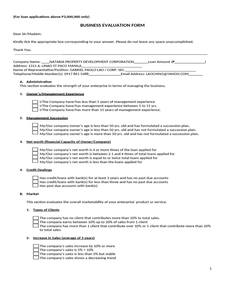 Business Evaluation Form 2019 | PDF | Inventory | Supply Chain