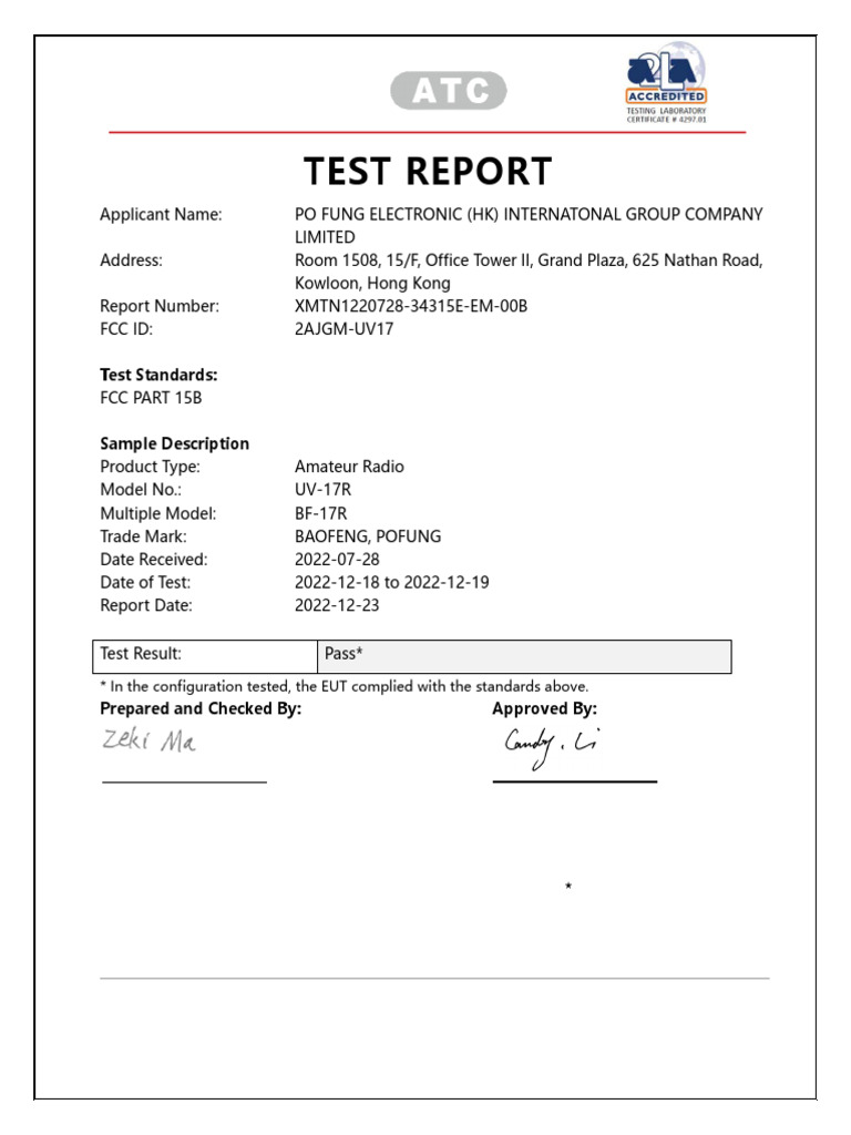 FCC EMC Test Report for UV-17R Radio | PDF | Electronics | Electrical ...