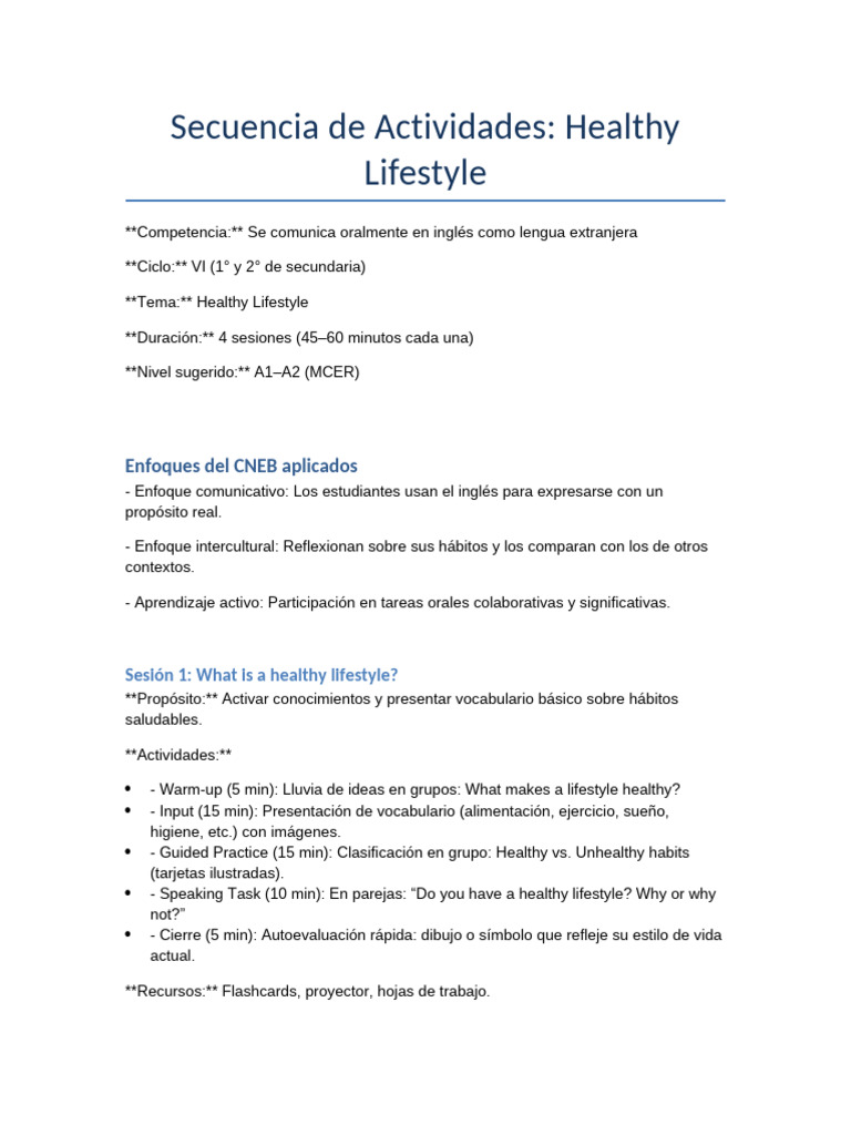 Actividades para un Estilo de Vida Saludable | PDF