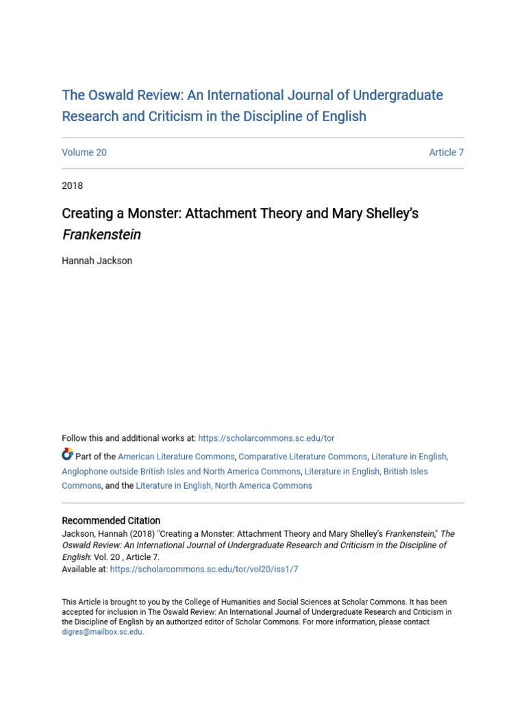 Creating A Monster - Attachment Theory in Frankenstein | PDF ...