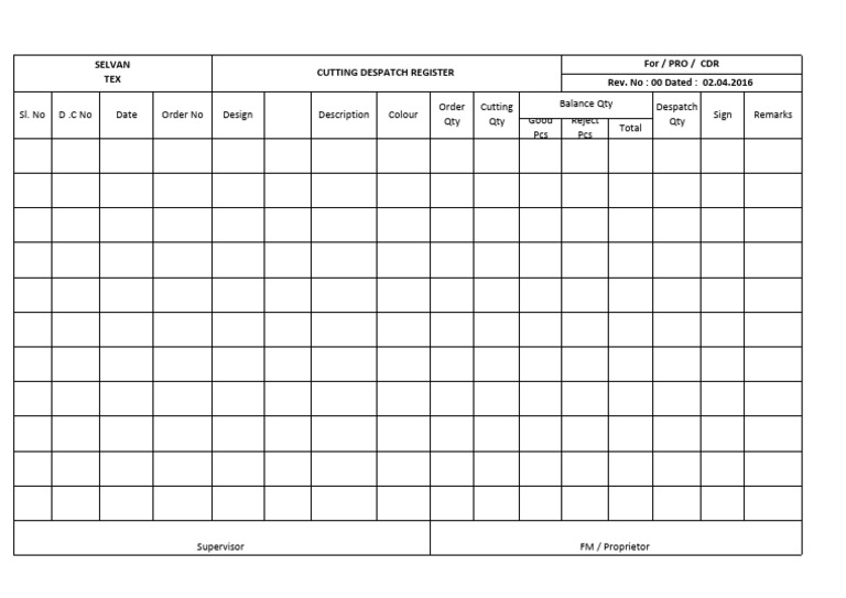 Cutting Despatch Register - Xls - Decrypted | PDF