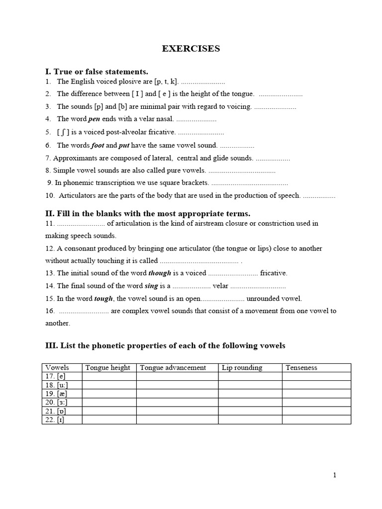 Exercises Phonetics L1 1 2 | PDF | Vowel | Phonetics