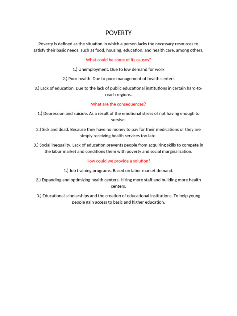 Understanding Poverty: Causes, Effects, and Solutions | PDF