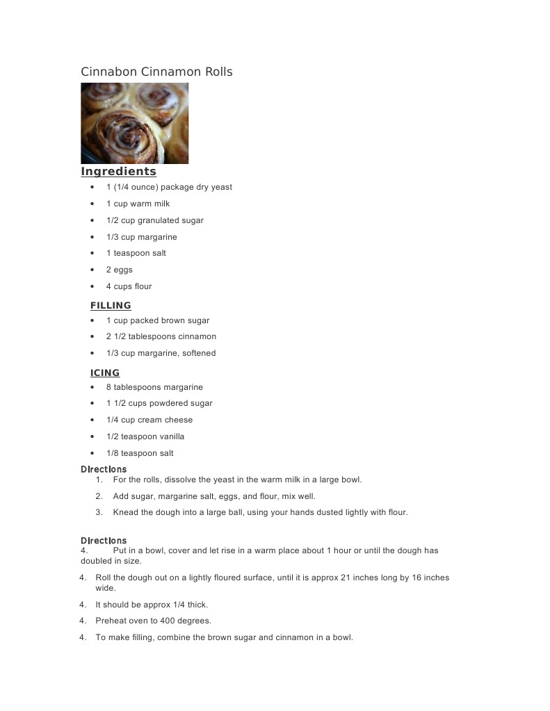 Cinnabon Cinnamon Rolls Recipe | PDF