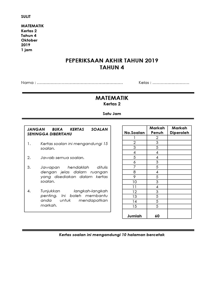 Terkini Pat MT THN 4 K2 2019 Zon Selatan | PDF