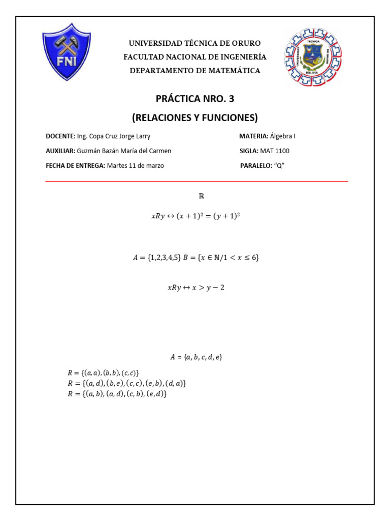 Práctica 3. Relaciones y Funciones | PDF | Matemáticas | Conceptos matemáticos