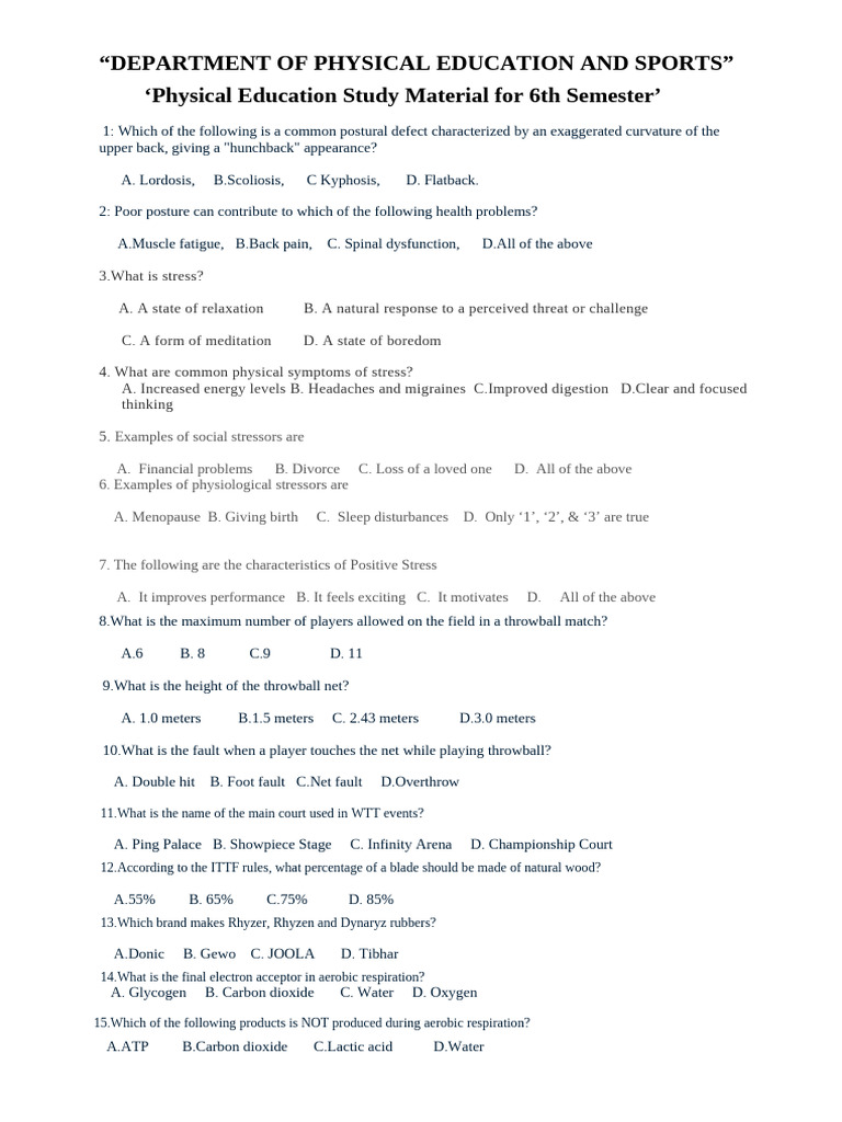 6th Sem Physical Education Study Guide | PDF | Cellular Respiration ...