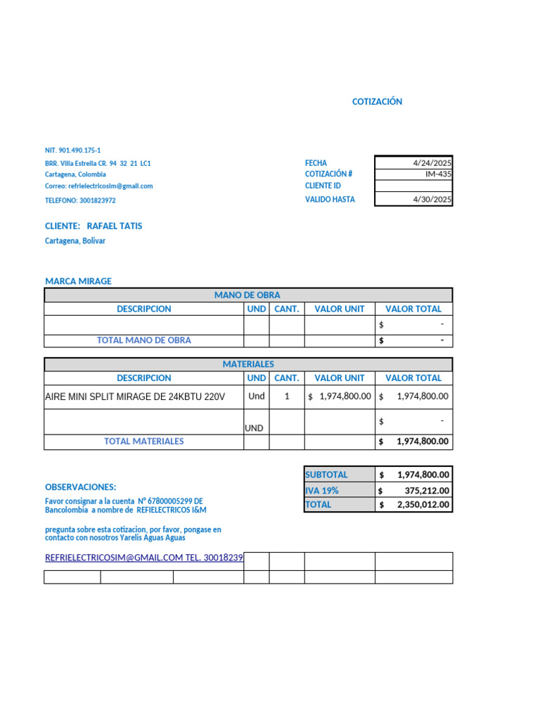 Cotización Ejemplos | PDF