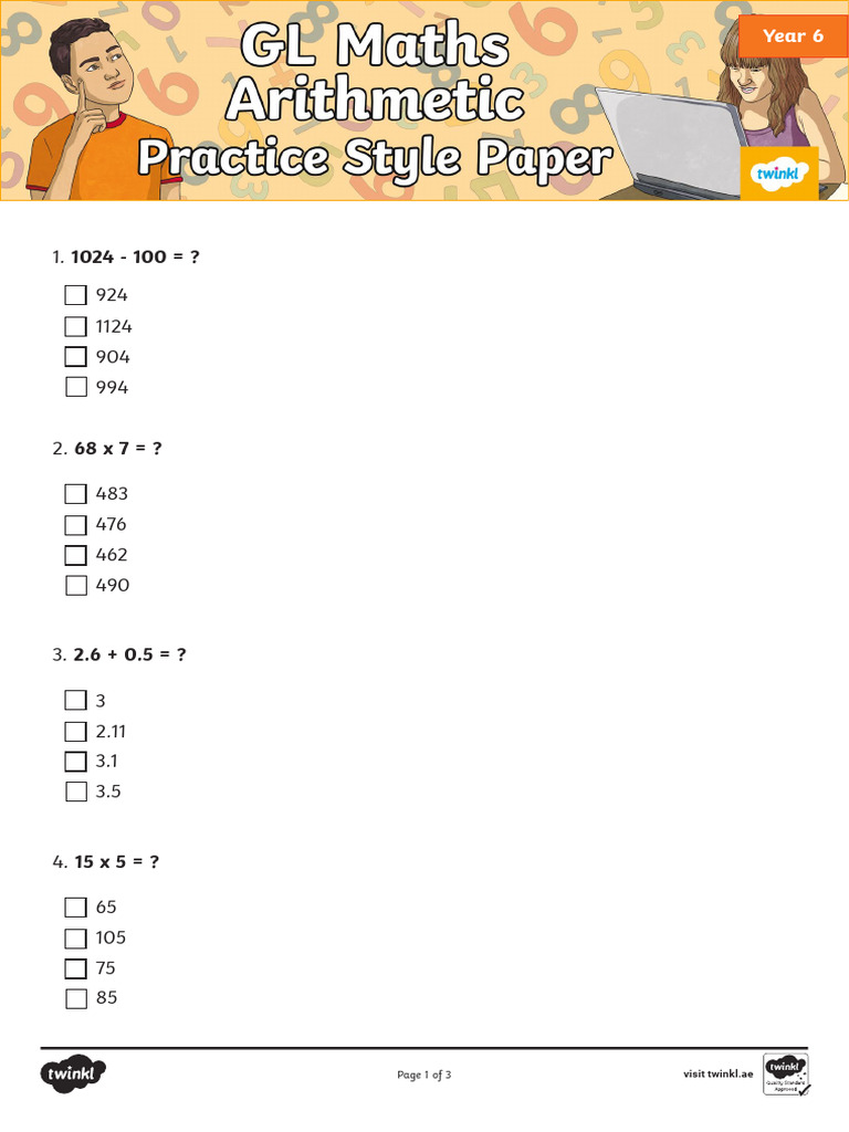 AR M 1715023726A Ar M 1715023726 Year 6 Arithmetic GL Style Practice ...