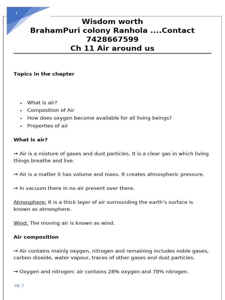 Class 6 CH 11 Air Around Us | PDF