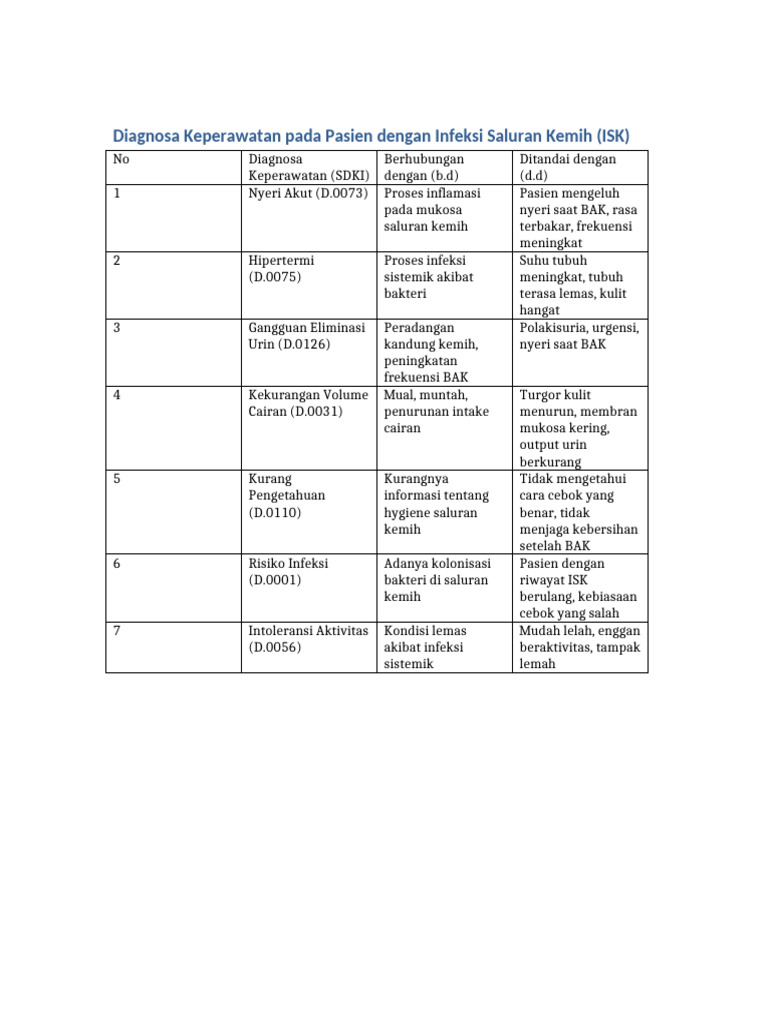 Diagnosa Keperawatan ISK SDKI | PDF