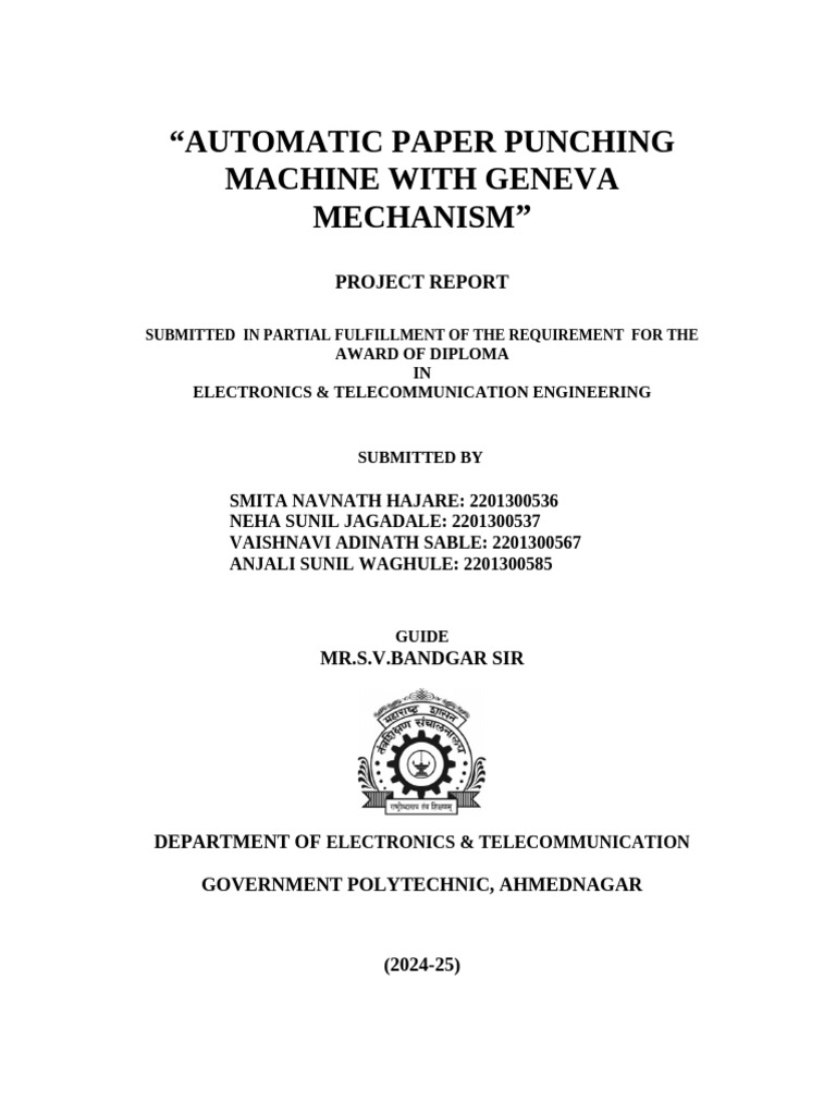 Automatic Paper Punching Machine With Geneva Mechanism 1 | PDF ...