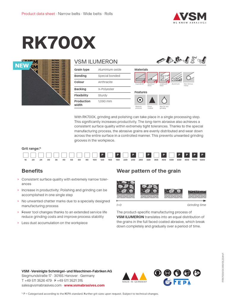 VSM Product Data Sheet RK700X EN | PDF | Grinding (Abrasive Cutting ...