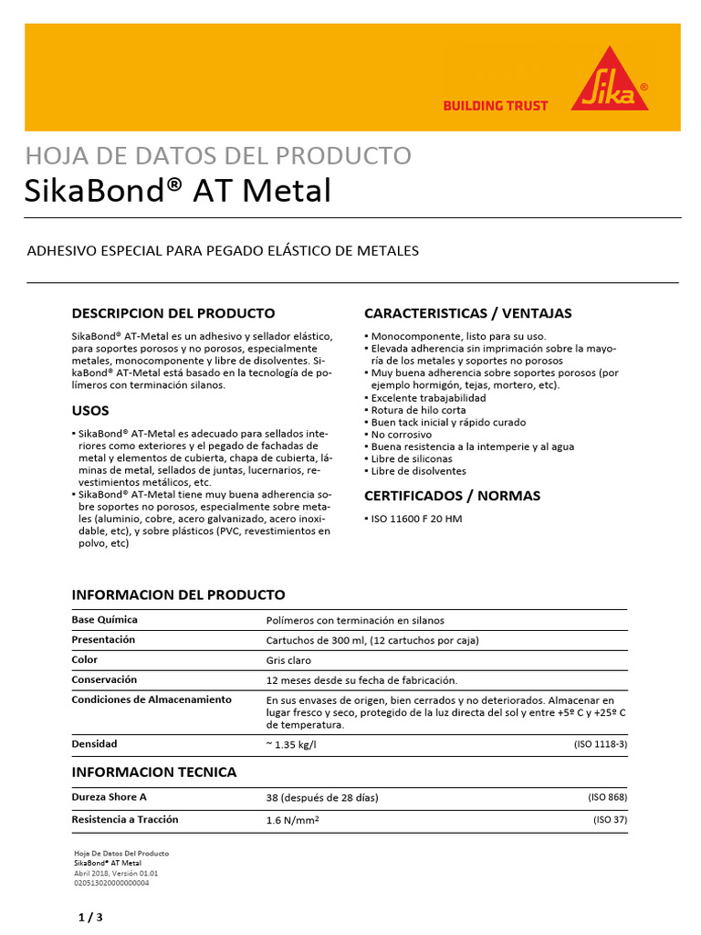 SikaBond® AT Metal: Adhesivo para Metales | PDF | Sector secundario de ...