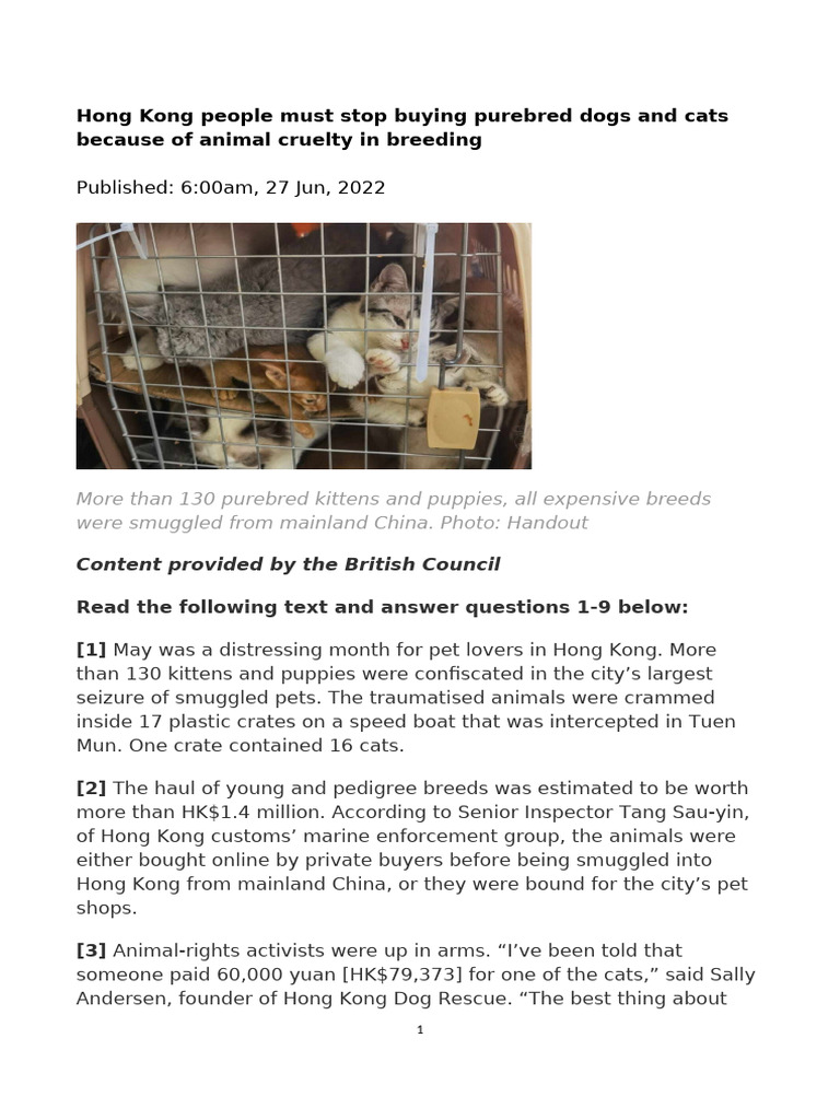Hong Kong People Must Stop Buying Purebred Dogs and Cats | PDF | Pet | Dogs
