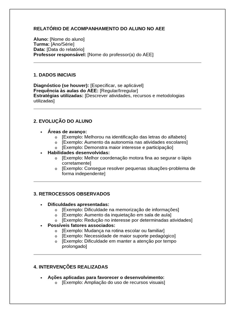 Relatório de Acompanhamento Do Aluno No Aee | PDF